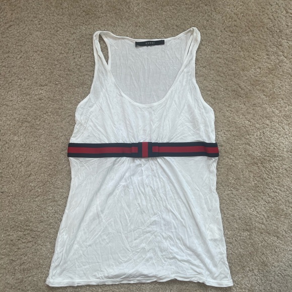 Gucci | Tops | Gucci White Tank Top With Red And Blue Stripe | Poshmark